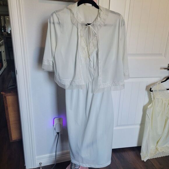 Intimates & Sleepwear | Vintage Nightgown Nightyjacket Set Pale W ...